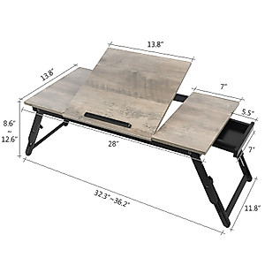 JMLHMXC Bamboo Laptop Desk Bed Tray Table Adjustable Table for Computer Tilting Top Foldable Leg with Drawer