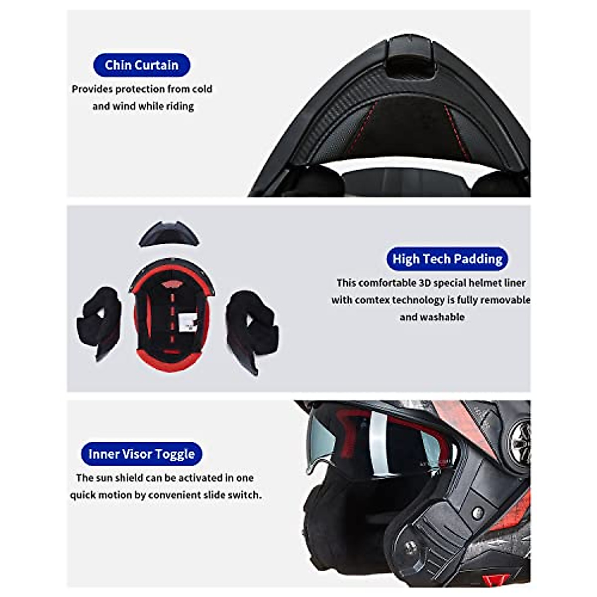 ILM Motorcycle Full Face Modular ATV Helmet Three in One Snowmobile Casco with Pinlock Anti Fog Visor for Men Women DOT Model-909F(Matte Black XXL)