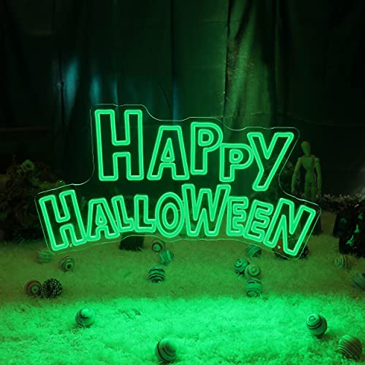 Halloween Decorations Outdoor Indoor, Happy Halloween Lights Halloween Neon Signs, 26X14 Inches Large Dimmable Neon Signs, Halloween Yard Decor, Halloween Decorations for Home (Green Happy Halloween)