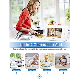 Baby Monitor, 4.3'' Video Baby Monitor with 2 Cameras, Night Vision, Temperature Monitoring, 5 Lullabies, 2-Way Talk, VOX Mode, Feeding Time Alarm, Support up to 4 Cams, 1000ft Stable Transmission