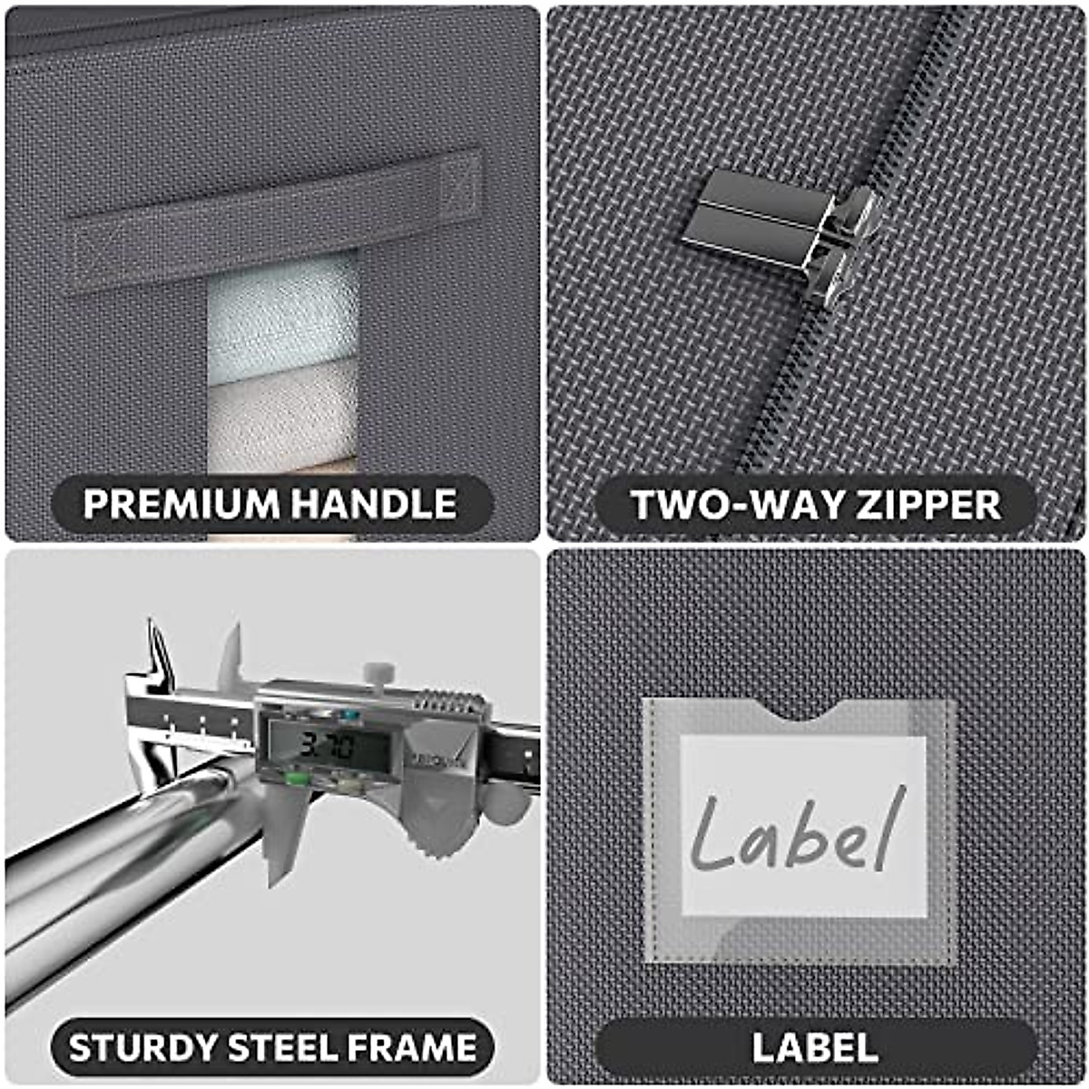 3Pack Stackable Clothes Storage Bins - Oxford Frame Storage Box Foldable Clothing Storage Container Organizer Set with Clear Window & Carry Handles Large Capacity (Dark Gray, Small-22L)