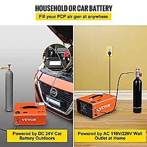 VEVOR PCP Air Compressor, 4500PSI Portable PCP Compressor, 12V DC 110V/220V AC PCP Airgun Compressor Auto-stop, w/Built-in Adapter, Fan Cooling, Suitable for Paintball, Air Rifle, Mini Diving Bottle
