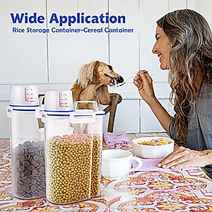 Kytely Upgraded Airtight Pet Food Storage Container, Small Dog Food Container with Measuring Cup, Cat Food Storage Container with Pour Spout, 4 Seal Buckles Food Dispenser for Regular Food, Dogs, Cats, Birds (White)