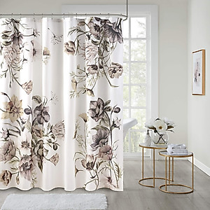 Madison Park Cassandra Cotton Percale Bathroom Shower, Printed Floral Design Modern Shabby Chic Privacy Bath Fabric Curtains, 72"x72", Blush (MP70-6717)