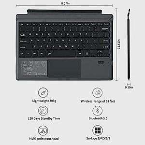 Rapoo XK200 Bluetooth Microsoft Surface Pro 7+/Pro 7/Pro 6/Surface Pro 5 (Pro 2017)/Pro 4 12.3 inch Tablet/Surface Pro 3 2014 Keyboard Case with Trackpad - Detachable Wireless Keyboard Type Cover