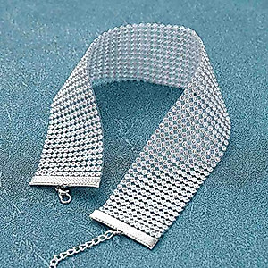 Nicute Rhinestone Necklace Jewelry Silver Crystal Wide Choker Necklace Sparkly Collar Necklaces Prom for Women