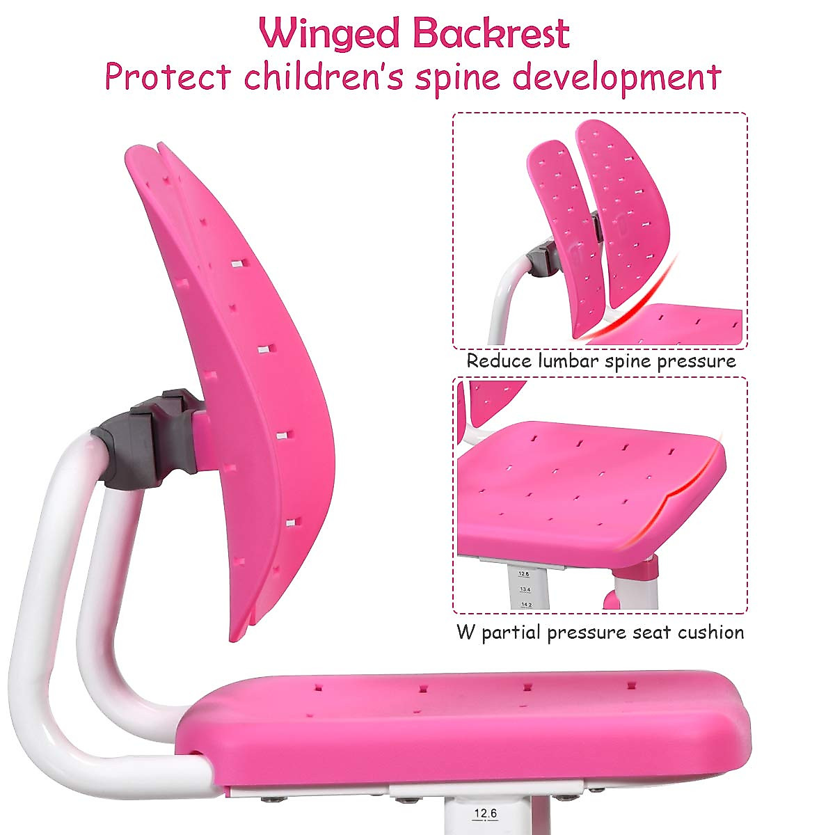 BABY JOY Kids Desk and Chair Set, Height Adjustable, Children's Study Table with Large Storage Space, Ergonomic Winged Backrest Chair, Student School Desk Set Great Gift for Ages 3 to 14 (Pink)