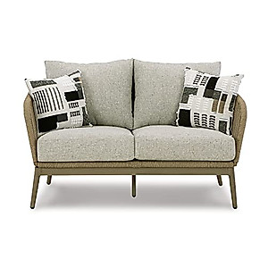 Signature Design by Ashley Swiss Valley Bohemian Outdoor Loveseat with Cushion, Light Brown