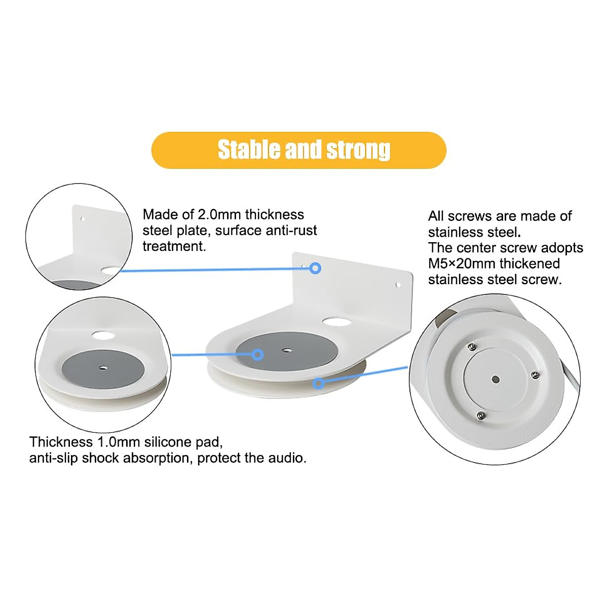 shinar Metal Wall Mount Compatible with Sonos Era 100, Bracket Accessory Stand Compatible with Sonos Era 100 Integrated Cable Management Max. 12 kg white (2-Pack, White)