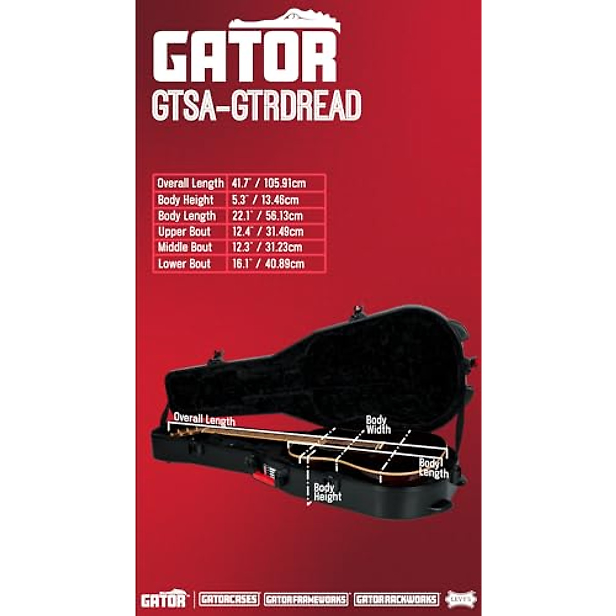 Gator Cases Molded Flight Case For Acoustic Dreadnought Guitars With TSA Approved Locking Latch; (GTSA-GTRDREAD)