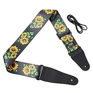 uxcell Guitar Strap, Classical Vintage Sunflower Print Guitar Shoulder Straps with Leather End, Adjustable Strap with free Lace Tie for Bass, Electric & Acoustic Guitars