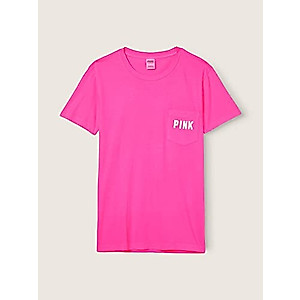 Victoria's Secret Pink Cotton Short Sleeve Campus T-Shirt, Atomic Pink, X-Small
