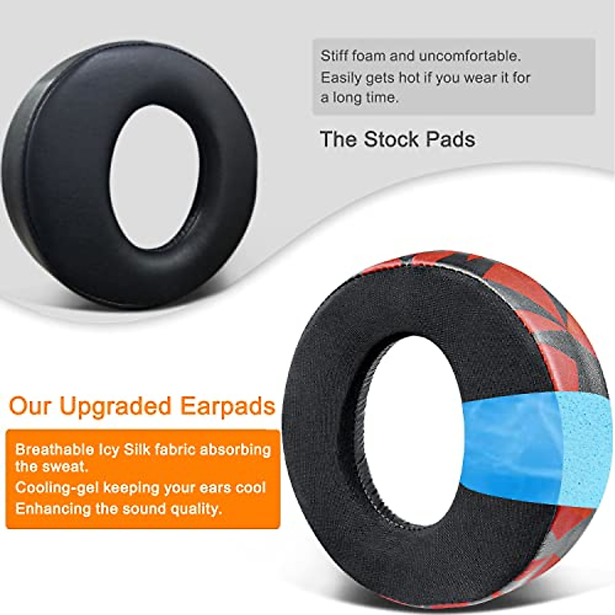 SOULWIT Cooling Gel Ear Pads Cushions for Sony Gold Wireless Playstation PS4 Headset, Replacement Earpads for 2014 Version, Headphone Model CECHYA-0083 (Red Storm)