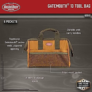 Bucket Boss Gatemouth 13 Tool Bag in Brown, 60013, 8 liters