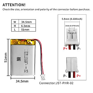 EEMB 4PACK Lithium Polymer Battery 3.7V 1100mAh 603449 Lipo Rechargeable Battery Pack with Wire JST Connector for Speaker and Wireless Device- Confirm Device & Connector Polarity Before Purchase