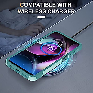 RMOCR Motorola Moto G 5G 2022 Case with Tempered Glass Screen Protector[1 Pack], Heavy Duty Rugged Shockproof Full Body Protective Phone Cover,Mine Green