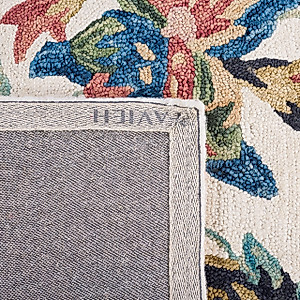 SAFAVIEH Blossom Collection Area Rug - 6' Square, Ivory & Plum, Handmade French Country Floral Wool, Ideal for High Traffic Areas in Living Room, Bedroom (BLM467A)