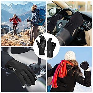 Balhvit -10℉ Waterproof Winter Gloves for Men & Women, Breathable Ski Snow Gloves, 5-Layer Touch Screen Cold Weather Gloves (L, Black)