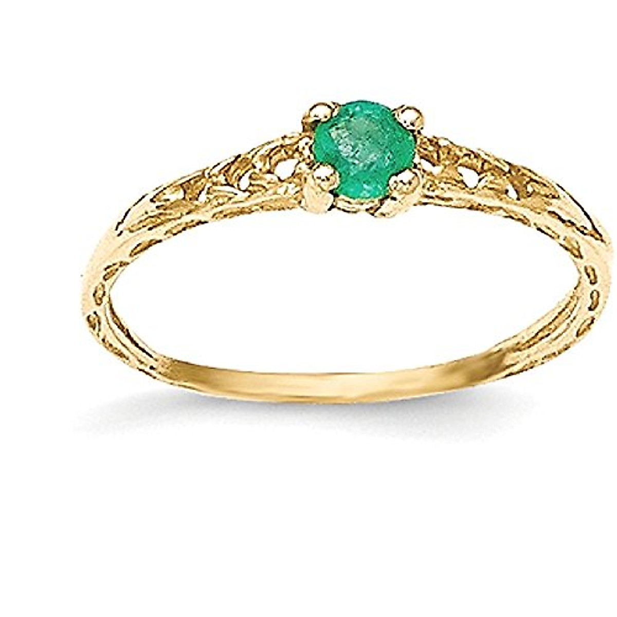 14k Yellow Gold 3mm Green Emerald Birthstone Baby Band Ring Size 3.00 May Fine Jewelry For Women Gifts For Her