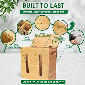 Trash Bag Dispenser Roll Holder 13 Gallon, Trash Bag Holder for Kitchen, Garbage Bag Storage Dispenser, Trash Bag Organizer Under Sink, Wall Mount Bamboo Garbage Bag Organizer (2 in 1)