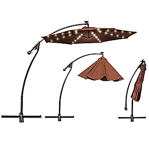 BenefitUSA 9' Cantilever Patio Umbrella 40 LED Light Outdoor Garden Sunshade (Brown)
