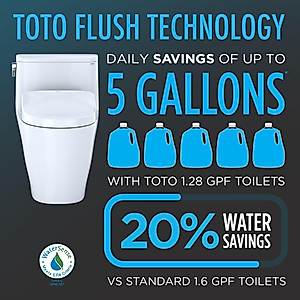 TOTO® WASHLET®+ Aimes One-Piece Elongated 1.28 GPF Toilet and Contemporary WASHLET S7A Contemporary Bidet Seat, Cotton White - MW6264736CEFG#01