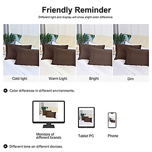 uxcell Standard Satin Pillowcase with Zipper, Super Soft and Luxury, Silky Pillow Cases Covers Set of 2, 21"x27", Brown