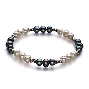 YinYang Black and White 6-7mm A Quality Freshwater Cultured Pearl Bracelet for Women