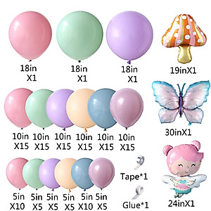 Fairy Wonderland Birthday Party Decorations,138Pcs Fairy Butterfly Mushroom Balloon Arch Garland Kit Dusty Pink Purple Blue Green Balloons for Girls Fairytale Spring Garden Tea Party Bride Baby Shower