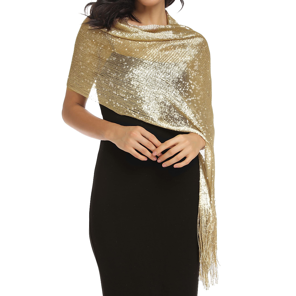 Rheane Shawl Wraps for Women Shawls and Wraps for Evening Dresses Gold Dress Evening Dresses for Women 2024 Wedding Guest Summer (Dark Gold with Gold Glitter)