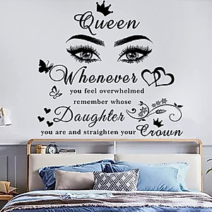 Girls Inspirational Wall Stickers Wall Art Quote Queen Wall Decals Positive Motivational Butterfly Decor Eyes Wall Sticker for Women Girls Bedroom Living Room Beauty Salon Home Decor.