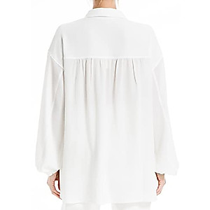 Max Studio Women's Pebble Crepe Button Front Blouse, White, Small