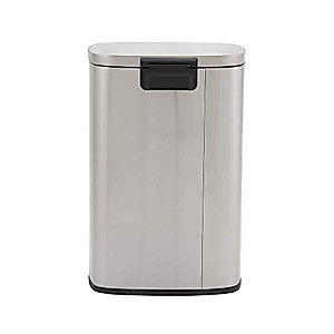 Design Trend Rectangular Stainless Steel Step Trash Can with Soft Close Lid | 50 Liter / 13 Gallon, Silver