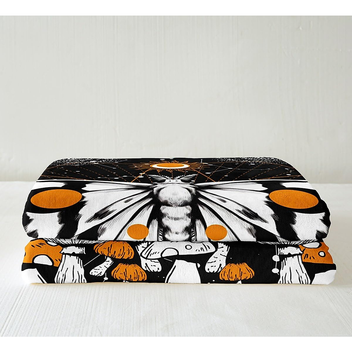 Sun and Moon Fleece Blanket,Black White Moth Throw Blanket,Geometric Constellation Stars Sherpa Plush Blanket for Kids Girls Teens Bedroom Decor,Trippy Hand Drawn Mushroom Flannel Fuzzy Blanket,Throw