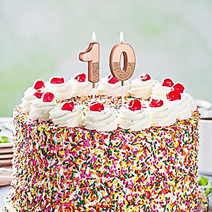 BBTO 10th Birthday Candles Glitter Cake Numeral Candles 10th Birthday Cake Topper Decoration for Birthday Wedding Anniversary Celebration Favor, Rose Gold