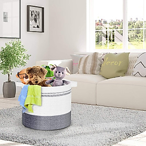 Large Laundry Basket, Cotton Rope Basket, Woven Nursery Hampers, Blanket Basket Living Room, Toy Storage Baskets with Handles, 100% Natural Cotton Woven Baskets for Storage, Decorative Clothes Hamper