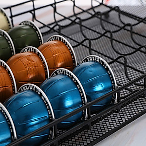 HiveNets Nespresso Vertuoline Capsule Storage Drawer Vertuo Coffee Holder Metal Multiple Flavors Pods Organizer 40 Pcs Capacity