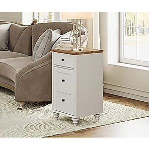 WAMPAT Set of 2 End Table with Charging Station, Wood Nightstands with Drawer and Storage Cabinet, Modern Side Tables Living Room Set of 2, Farmhouse Night Stands Bedside Table for Bedroom, White
