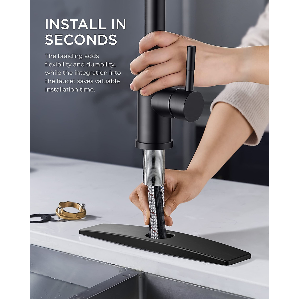 FORIOUS Black Kitchen Faucet, 304 Stainless Steel Kitchen Faucet with Pull Down Sprayer, Commercial Utility Pull Out Sink Faucet, Single Handle High Arc Kitchen Sink Faucets for RV, Laundry, Bar