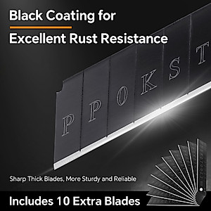 Harita Utility Knife Box Cutter Stainless Steel Handle, Adjustable blades length Blackened Heavy Duty Rust Resistance with 10 Pcs SK5 Blades DIY office for Craftman men and women,(Silver)