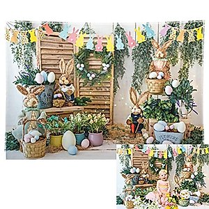 Swepuck 7x5ft Durable Fabric Easter Backdrop Spring Garden Rabbit Decoration Flower Stand Photography Background Bunny Flag Party Supplies Newborn Baby Portrait Photo Booth Props