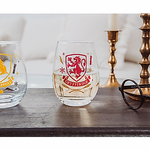 Silver Buffalo Harry Potter Hogwarts House Colors 12-Ounce Stemless Wine Glasses, Set of 4 | Holds 20 Ounces