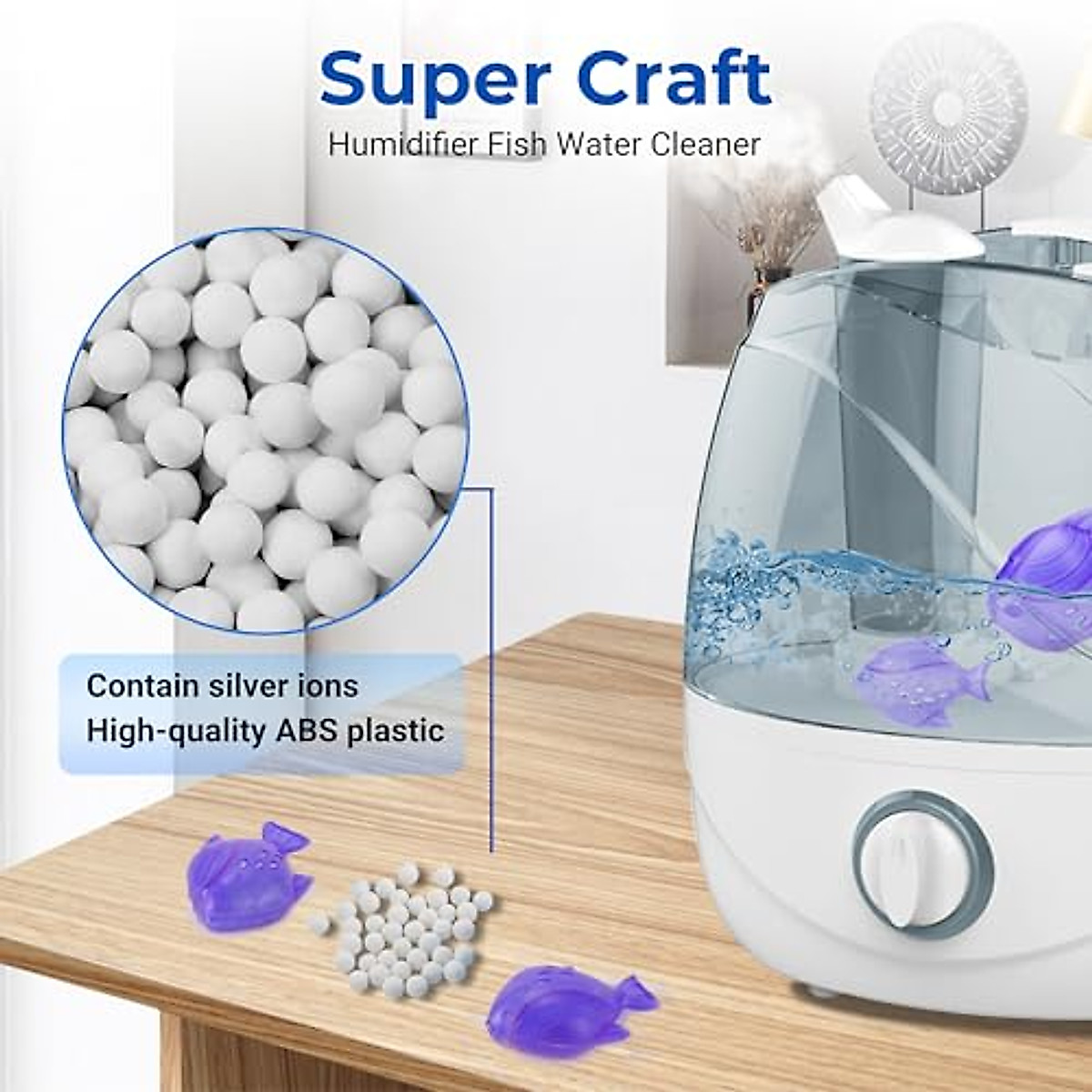 Funmit 12 Pack Universal Humidifier Cleaner Fish Compatible with Almost All Humidifiers and Fish Tanks, Purifies Water, Prevents Hard Water Build-Up, Reduces Scale, Purple