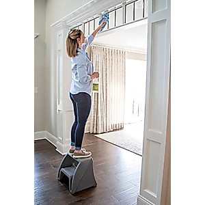 Simplay3 Handy Home Step Stool Plastic Two-Step Stool Seat - Indoor or Outdoor Use - 15.5" x 19" x 16" - Gray, Made in USA