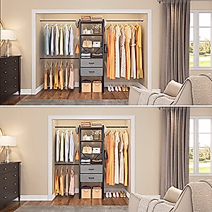 Timate P8 Walk in Closet Organizer System Kit Metal Closet System with Expandable Hanging Rod Custom Adjustable Closet Shelves for Bedroom, 6 to 8.4 FT Storage Rack, Built in Closet Shelving, Black