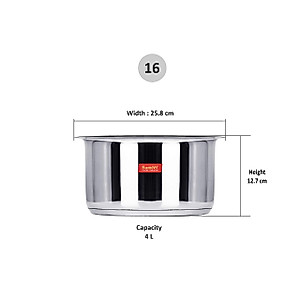 Sumeet Big Size Stainless Steel Induction Bottom (Encapsulated Bottom) Induction & Gas Stove Friendly Container/Tope/Cookware with Lid Size No.16 (4 LTR)