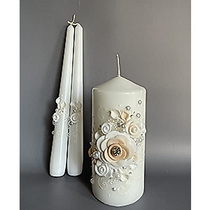 Magik Life Unity Candle Set for Wedding - Wedding décor - Decorative Candles Pillar - Candle Sets - 6 Inch Pillar and 2 10 Inch Tapers - Best Unity Candle (Peach)