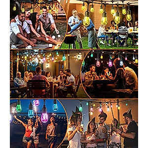 genlar Smart Christmas String Lights, APP Control Patio Lights LED RGBCW Color Changing Lights Dimmable Waterproof Shatterproof Commercial Hanging Lights for Outdoor Cafe Garden (48ft/15bulbs)