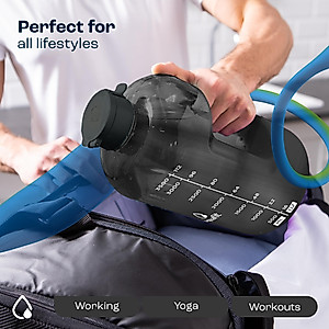 AQUAFIT 1 Gallon Water Bottle With Times To Drink - 128 oz Water Bottle With Straw - Motivational Water Bottle - Large Water Bottle - Sports Water Bottle With Time Marker - Gym Water Jug 1 Gallon