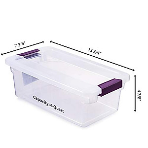Peaknip - Sterilite 6 Quart Stackable Plastic Storage Bins with Lids and Latches (6 Pack) - Bundled with Labels and Marker